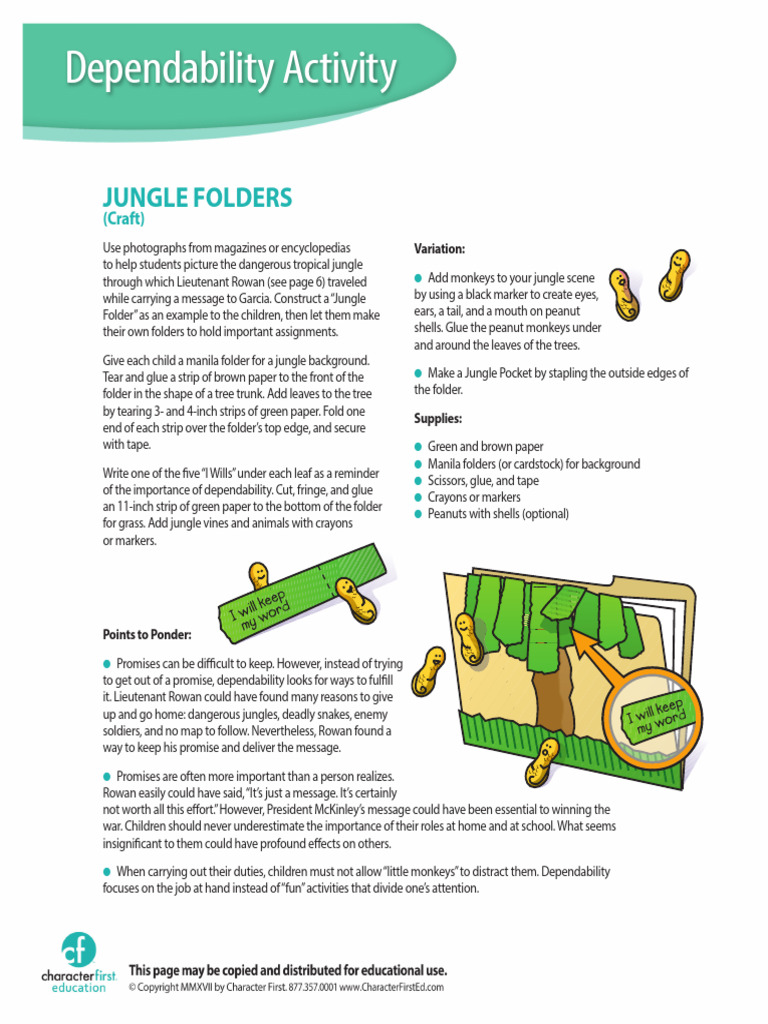 Dependability Jungle Folders Activity | PDF