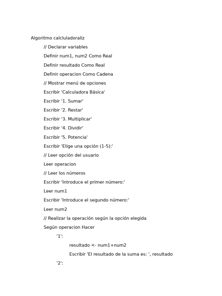 Calculadora Básica en Pseint | PDF