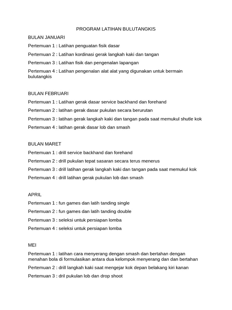 Program Latihan Bulutangkis | PDF
