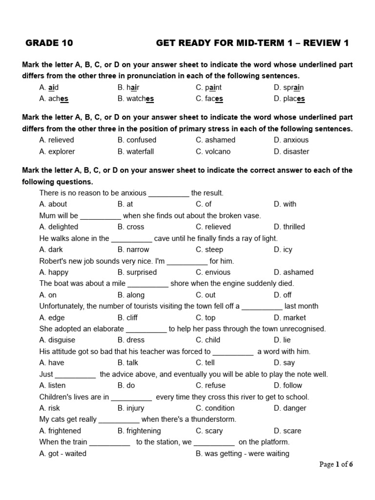 1 Grade 10 - Mid-Term 1 - Review 1 | PDF | Happiness