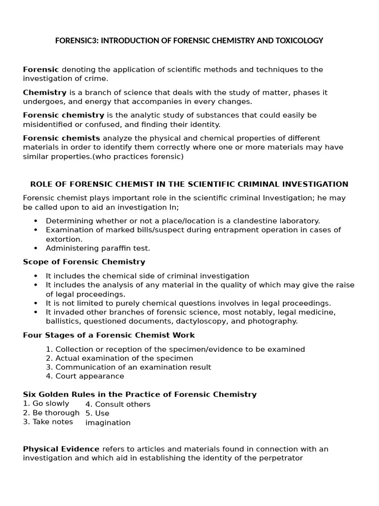 Forensic Chemistry and Toxicology Overview | PDF | Witness | Semen