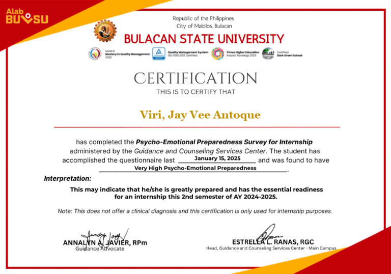 Viri, Jay Vede Antoque CHTM PEPSI Cert. 2024-2025 (2nd Sem) | PDF