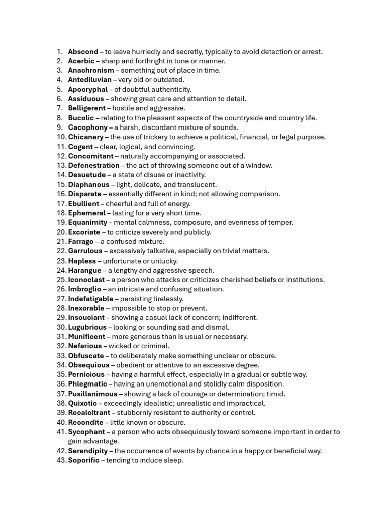 Vocabulary List: 100 Advanced Words | PDF