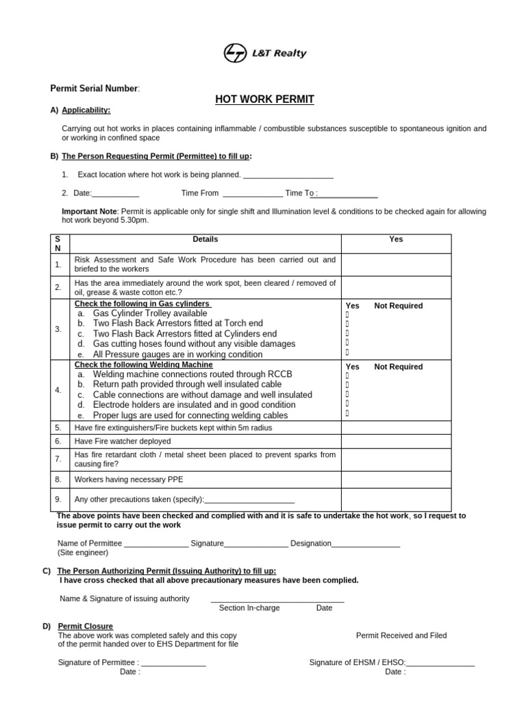 CP 02-2 Hot Work Permit | PDF | Welding | Construction