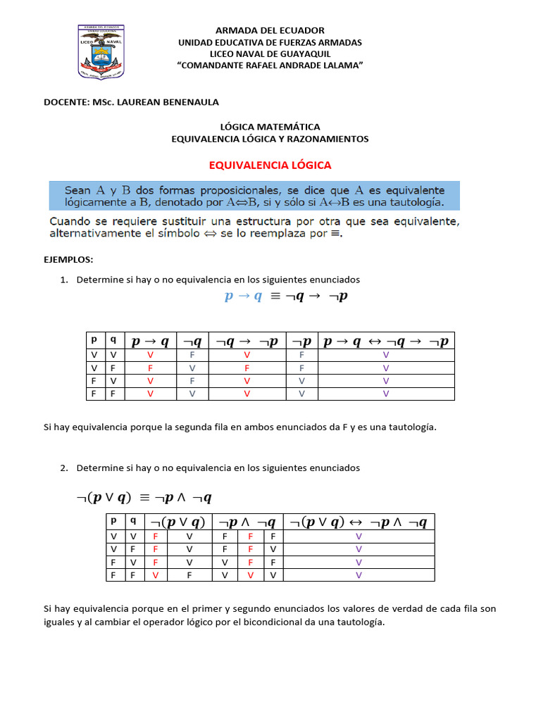 Logica - Razonamientos y Equivalencia | PDF | Proposición | Semántica