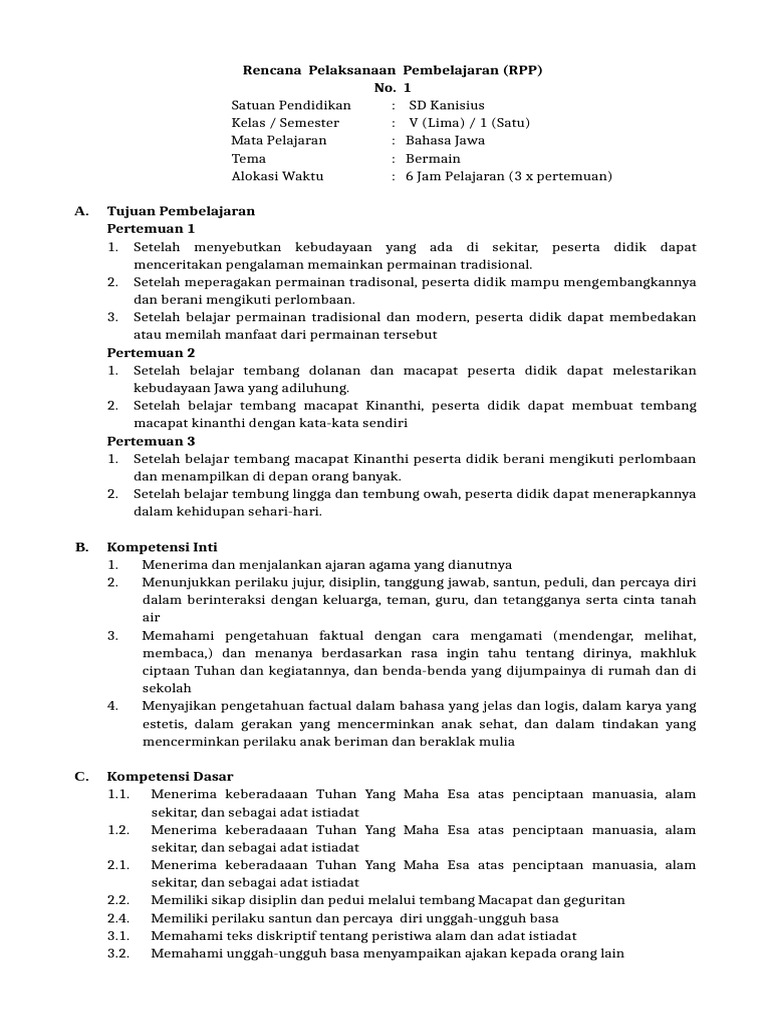 RPP NO. 1 Bahasa Jawa | PDF