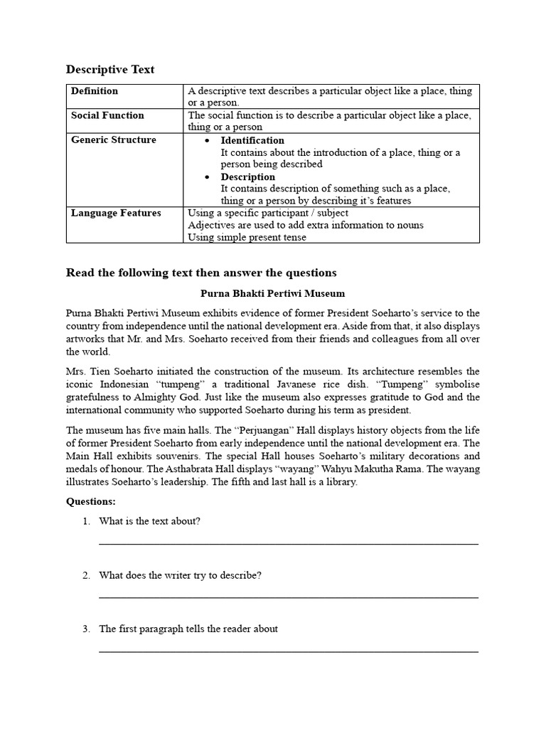 Worksheet Descriptive Text | PDF | Bali | Indonesia