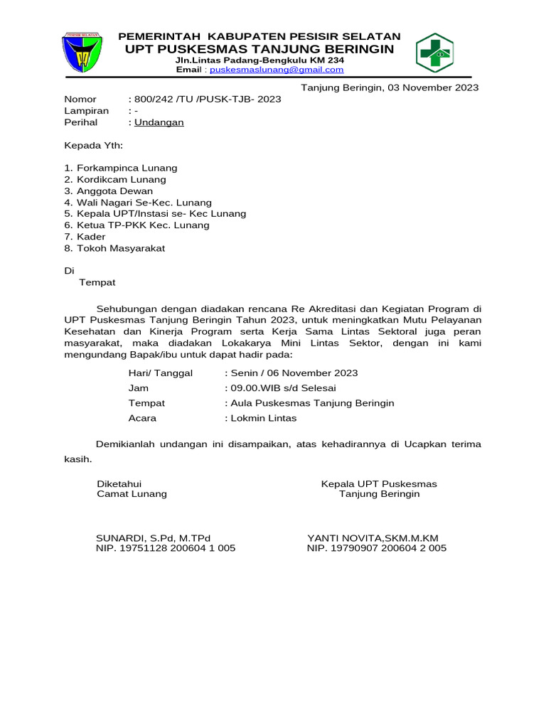 UNDANGAN Pertemuan Validasi Data | PDF