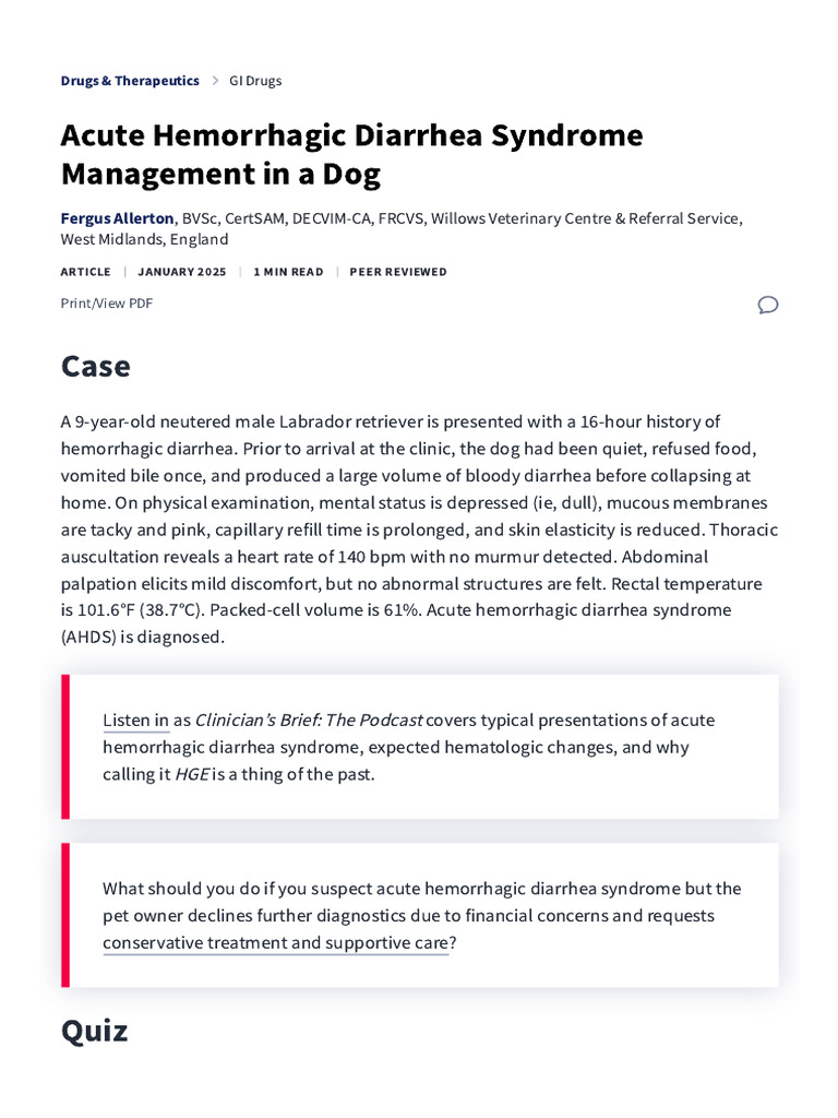 Acute Hemorrhagic Diarrhea Syndrome in A Labrador Retriever | PDF ...