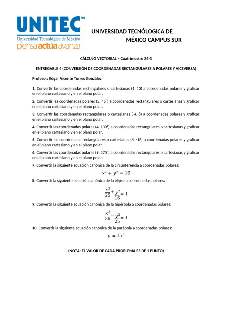 Cuarta Tarea de CÁLCULO VECTORIAL (Entregable 4) | PDF