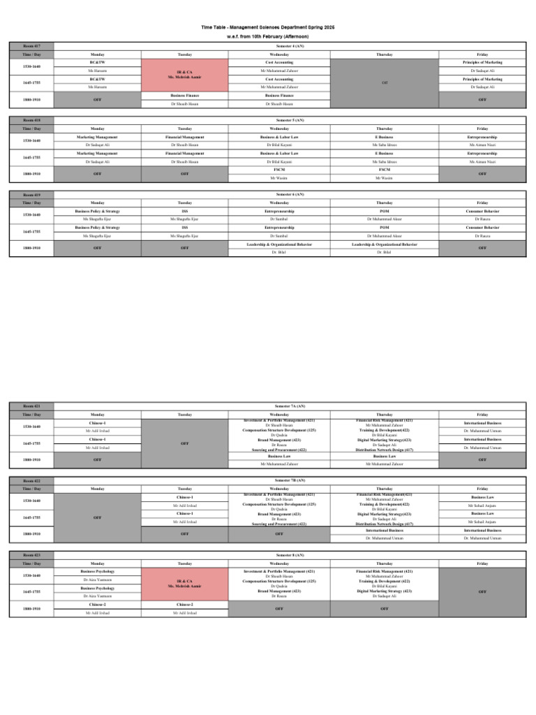 Time Table An MS-Dept Spring 2025 Wef 10th Feb | PDF | Money ...