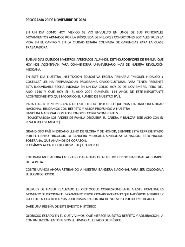 Programa Civico 20 de Noviembre de 2024 | PDF | México