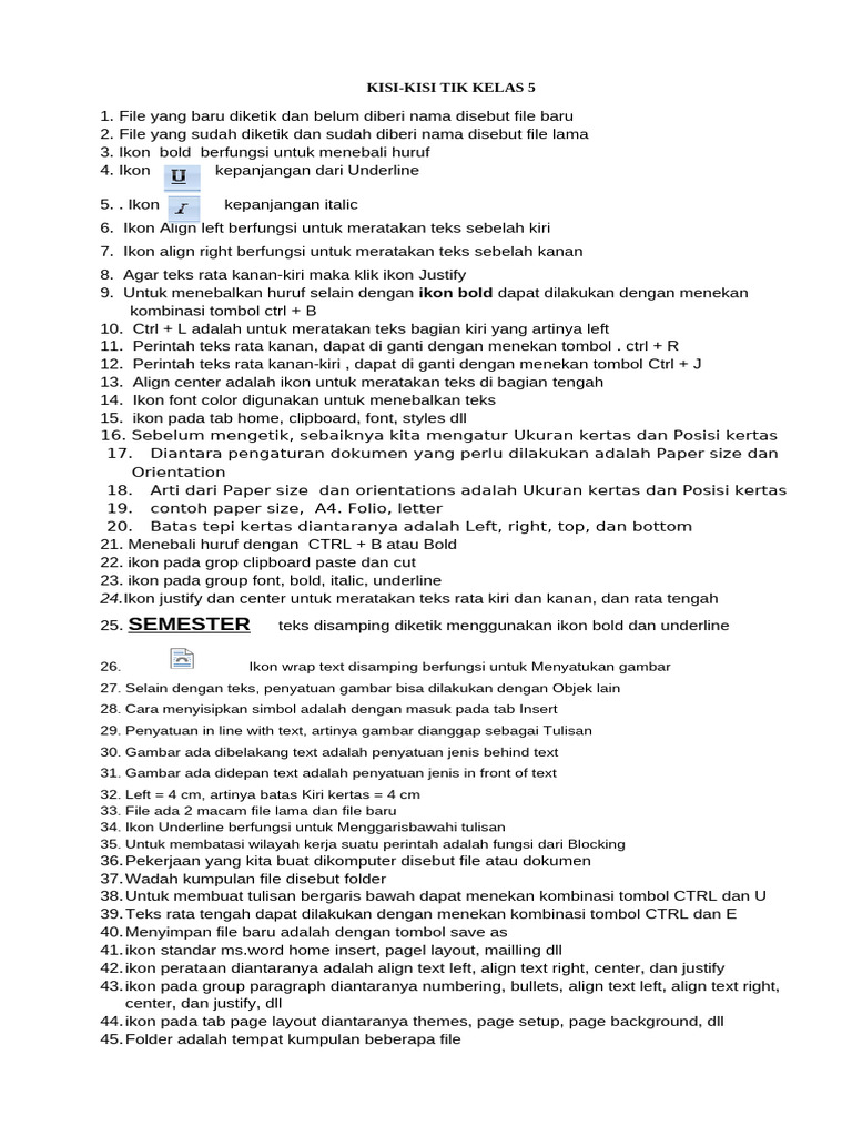 Kisi-Kisi Kelas 5 | PDF