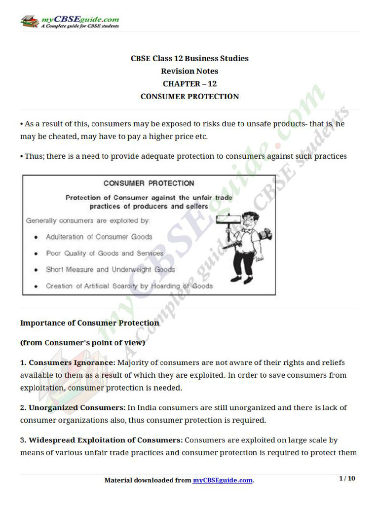 12 Business Studies Ch 12 Consumer Protection | PDF