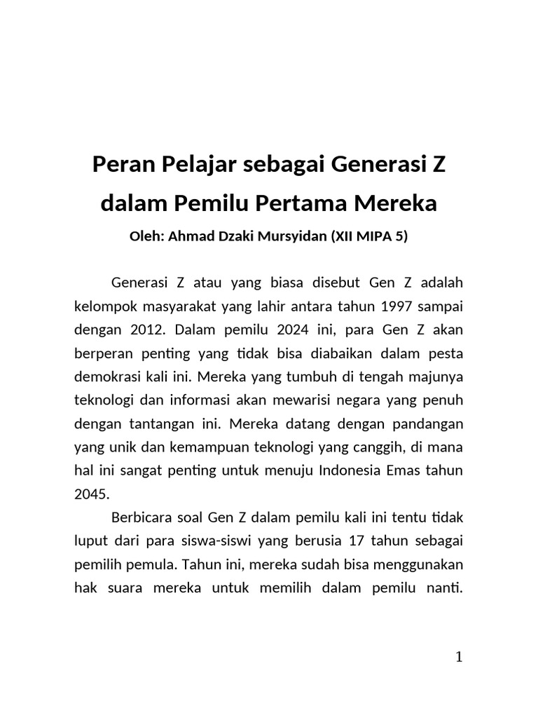 Peran Gen Z dalam Pemilu 2024 | PDF