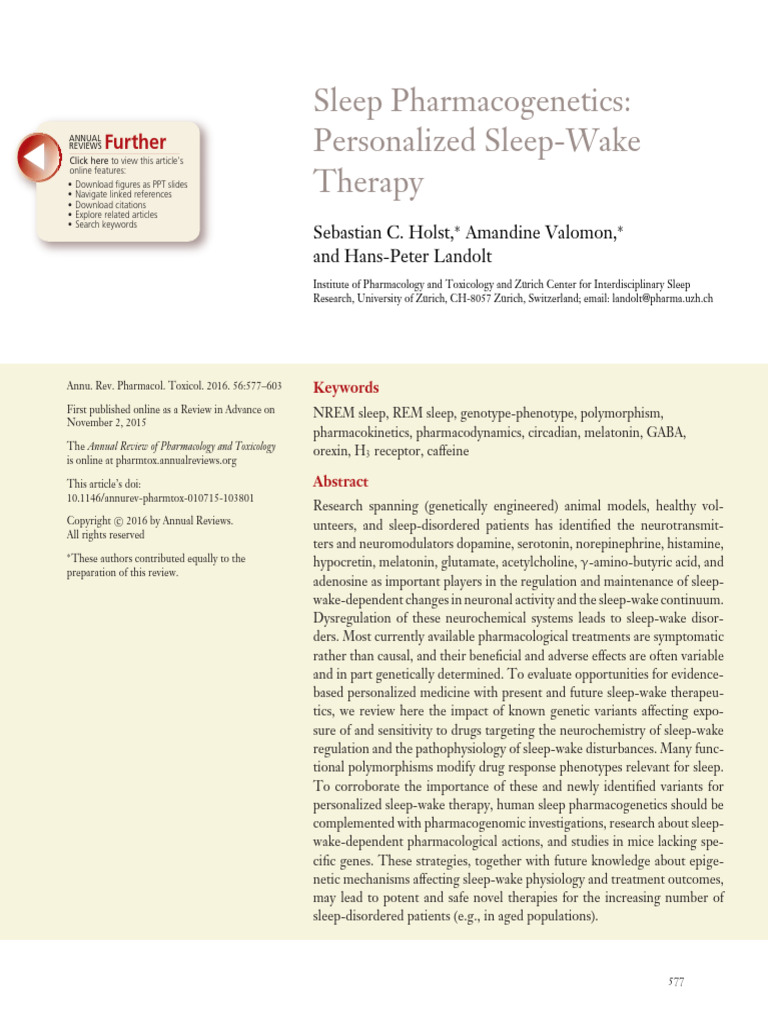 Sleep Pharmacogenetics: Personalized Sleep-Wake Therapy | PDF ...