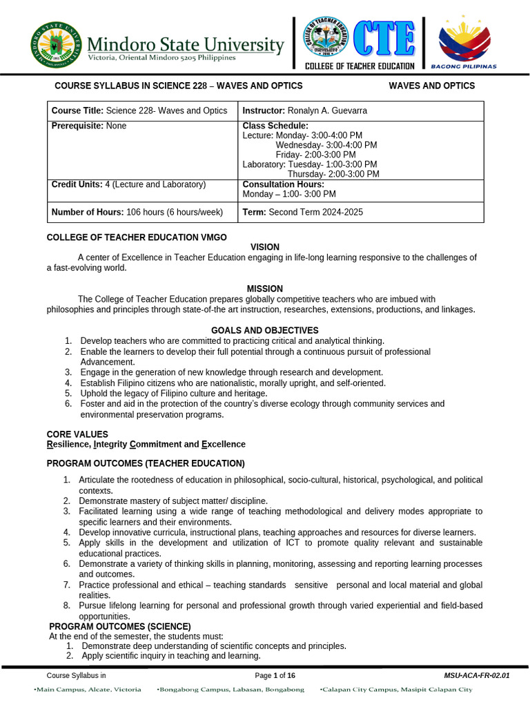 Waves and Optics Syllabus | PDF | Waves | Diffraction