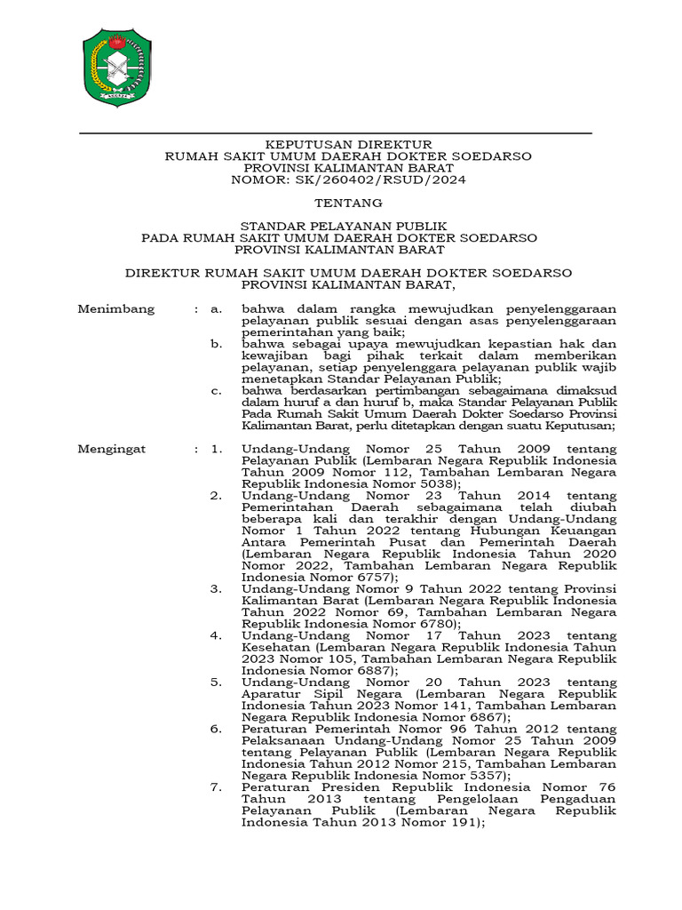SK Standar Pelayanan 2024 | PDF