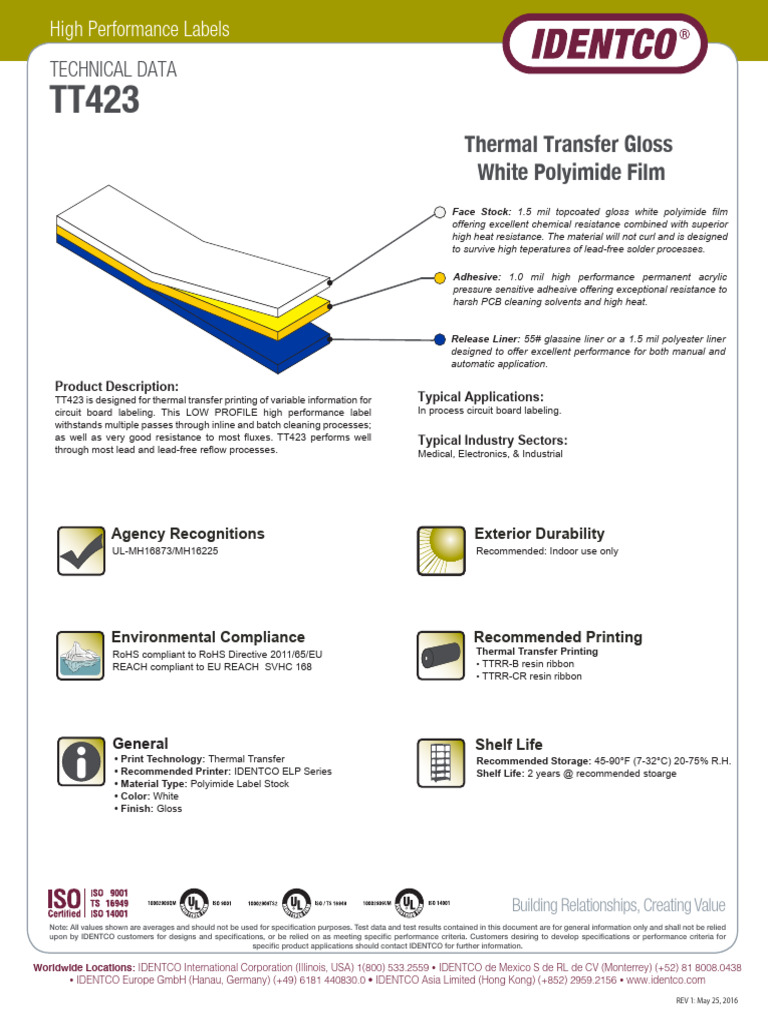 TT423 Gloss White Polyimide Film | PDF | Printed Circuit Board | Materials