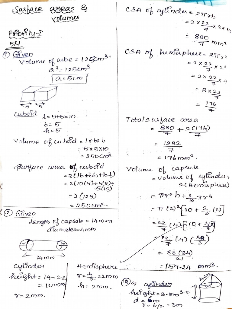 Surface Area Volumes For 10th CBSE | PDF | Polytopes | Linear Programming