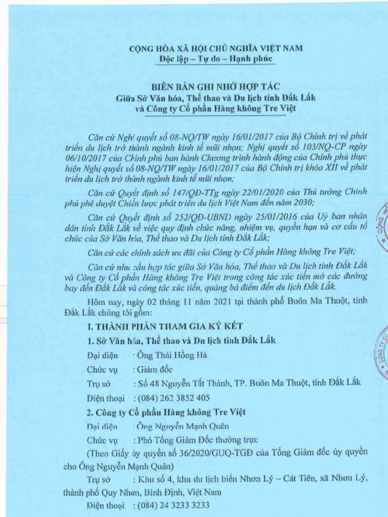 Bien Ban Ghi Nho Hop Tac Bav | PDF
