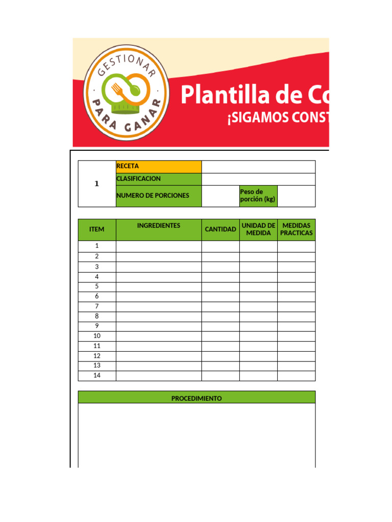 Plantilla de Costeo de Receta y Subreceta | PDF