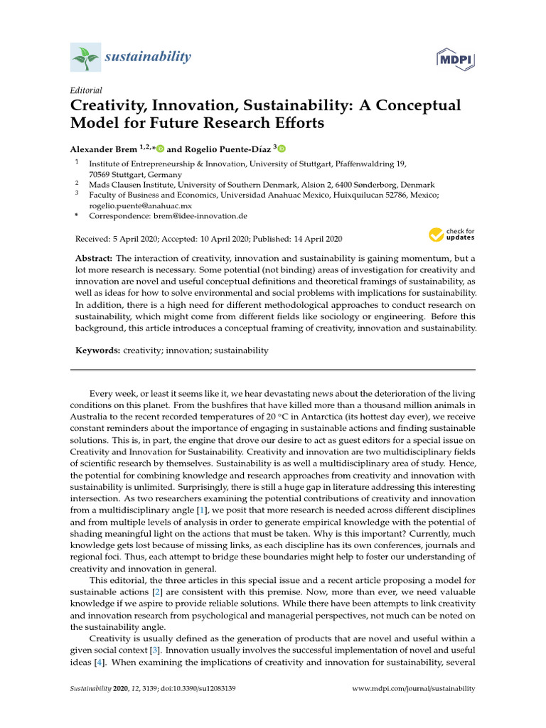 Creativity Innovation Sustainability A Conceptual Model For Future ...