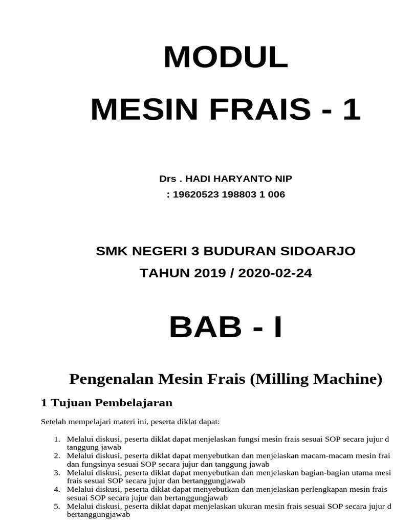 Modul Mesin Frais untuk SMK | PDF