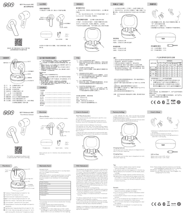 QCY MeloBuds ANC HT05 - Manual em Inglês | PDF