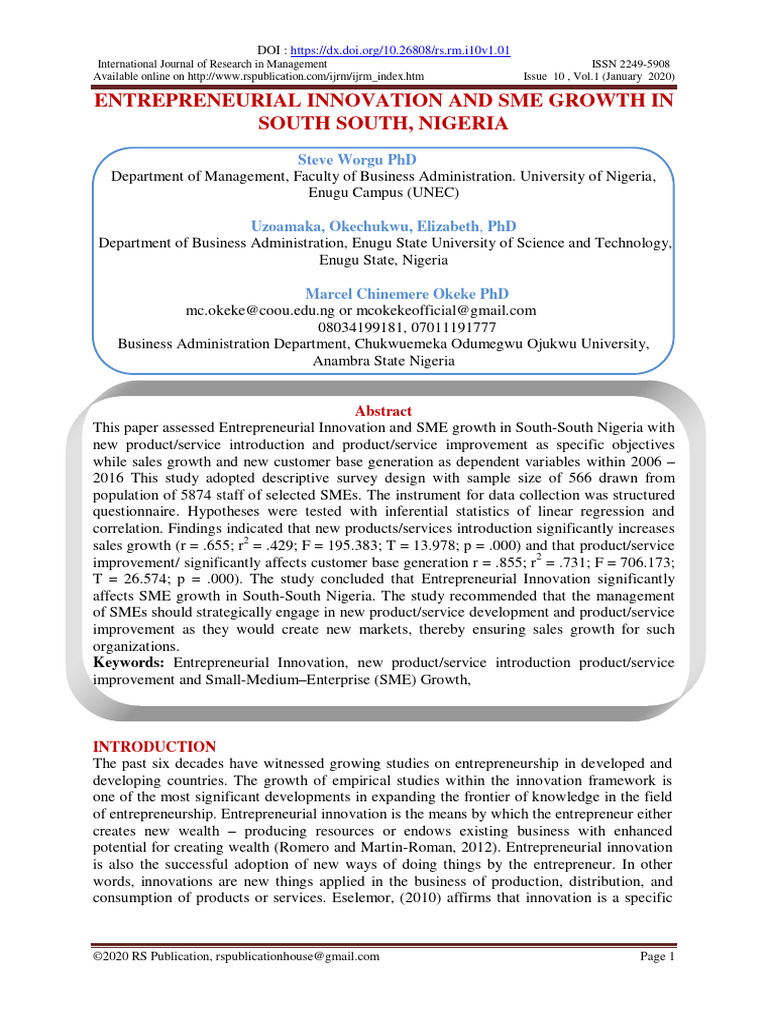 Entrepreneurial Innovation and Sme Growt | PDF | Entrepreneurship ...