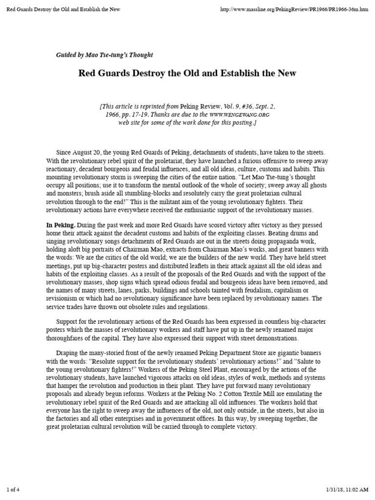 Red Guards Destroy The Old and Establish The New | PDF | Mao Zedong ...