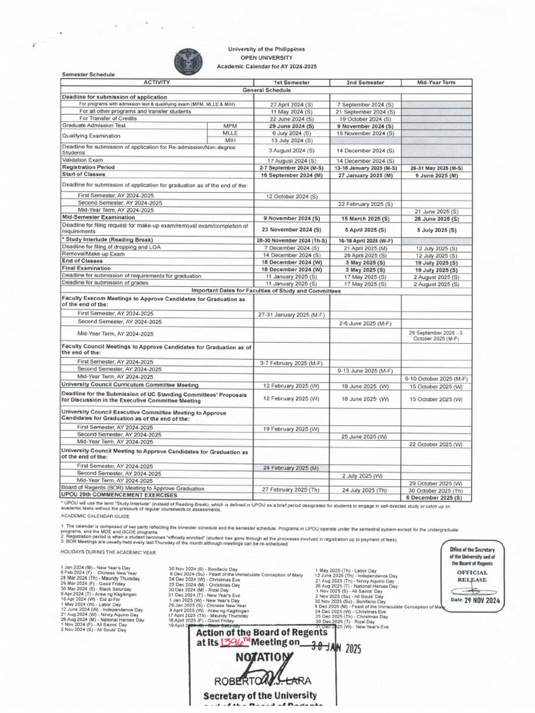 UPOU_INFO_MODIFIED-ACAD-CALENDAR-AY-2024-2025_1396-Semestral | PDF ...