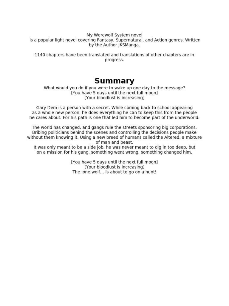 My Werewolf System: The Lone Wolf's Hunt | PDF
