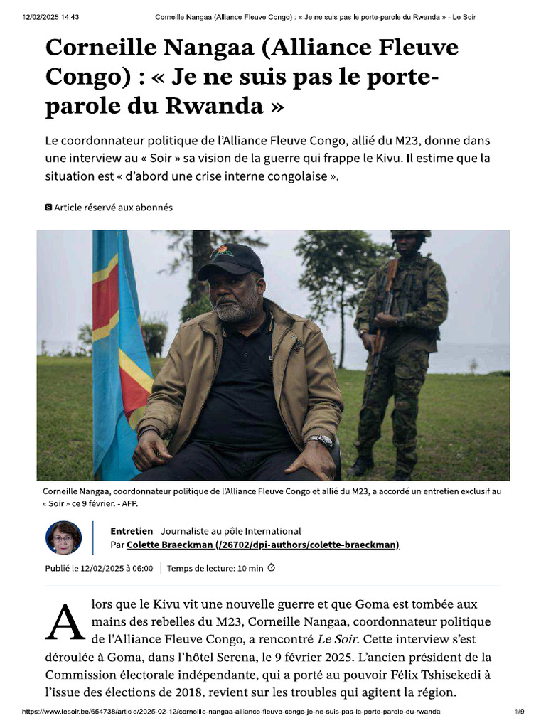 Corneille Nangaa (Alliance Fleuve Congo___ Le Porte-parole Du Rwanda ...