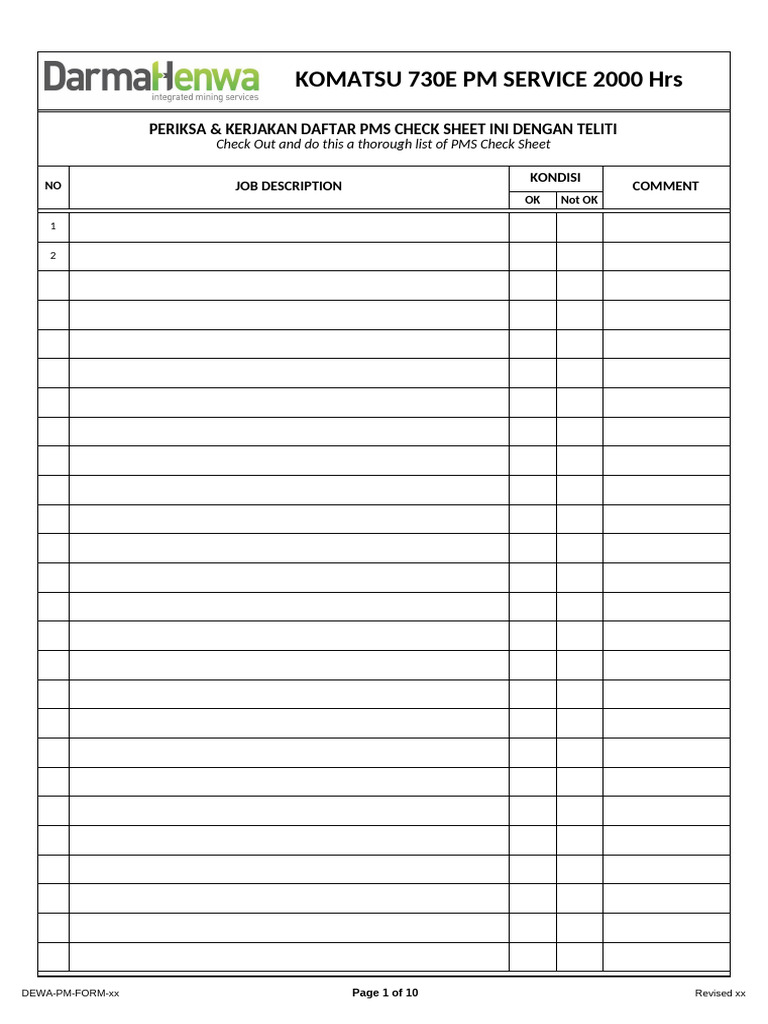 DEWA-PM-FORM-284 PMS Sheet 2000 HRS 14H | PDF | Capacitor | Leak