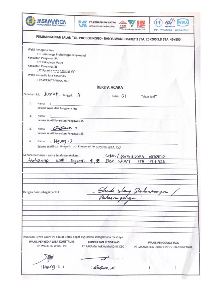 Ba Check List Wall BC Segmen 1,2 Sta 43+326 | PDF