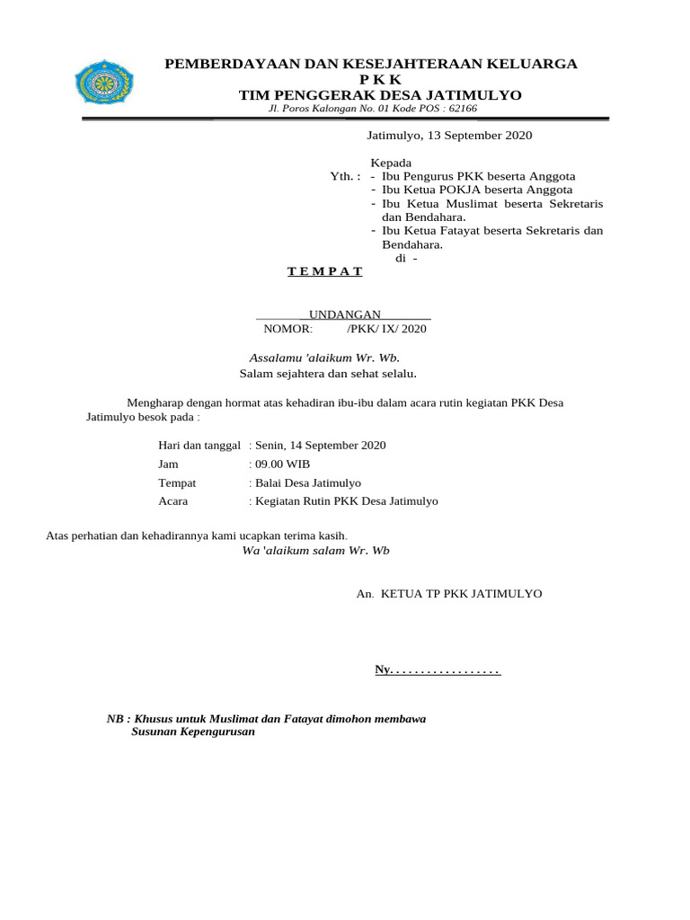 Undangan PKK 2020 | PDF