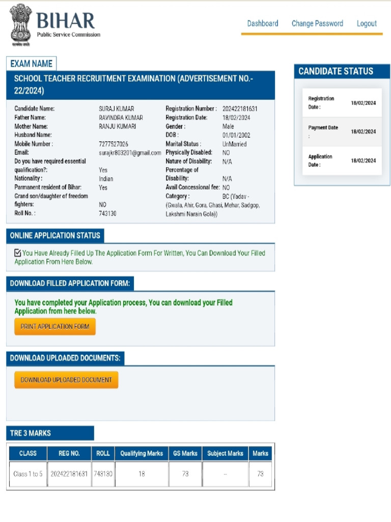 Marks of Bpsc Tre3 | PDF