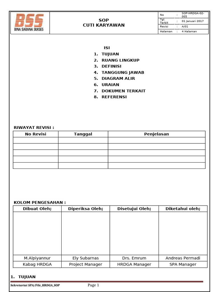 SOP-HRDGA-02-005 Cuti Karyawan | PDF
