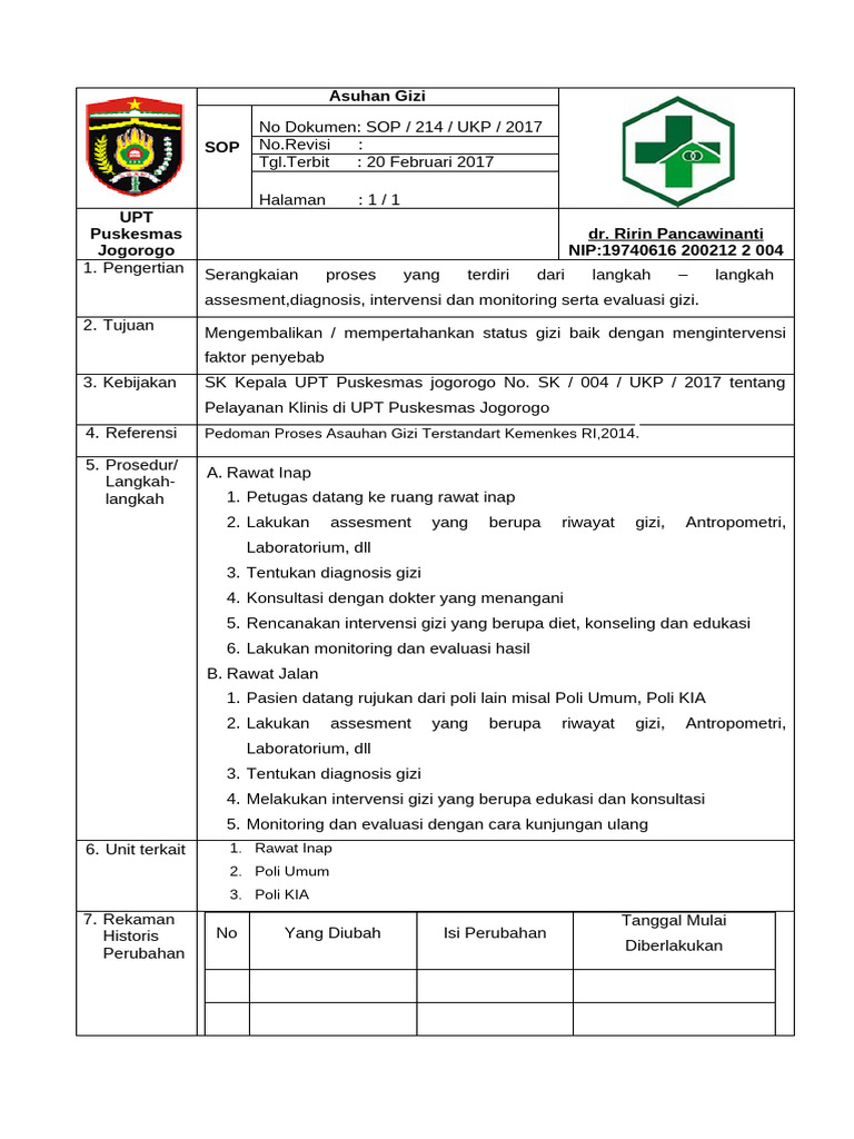 SOP Asuhan Gizi (Repaired) | PDF