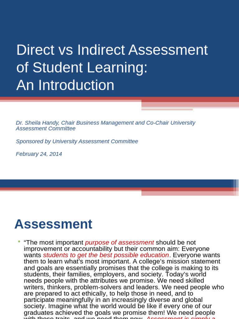 Direct vs Indirect Assessment Overview | PDF | Educational Assessment ...