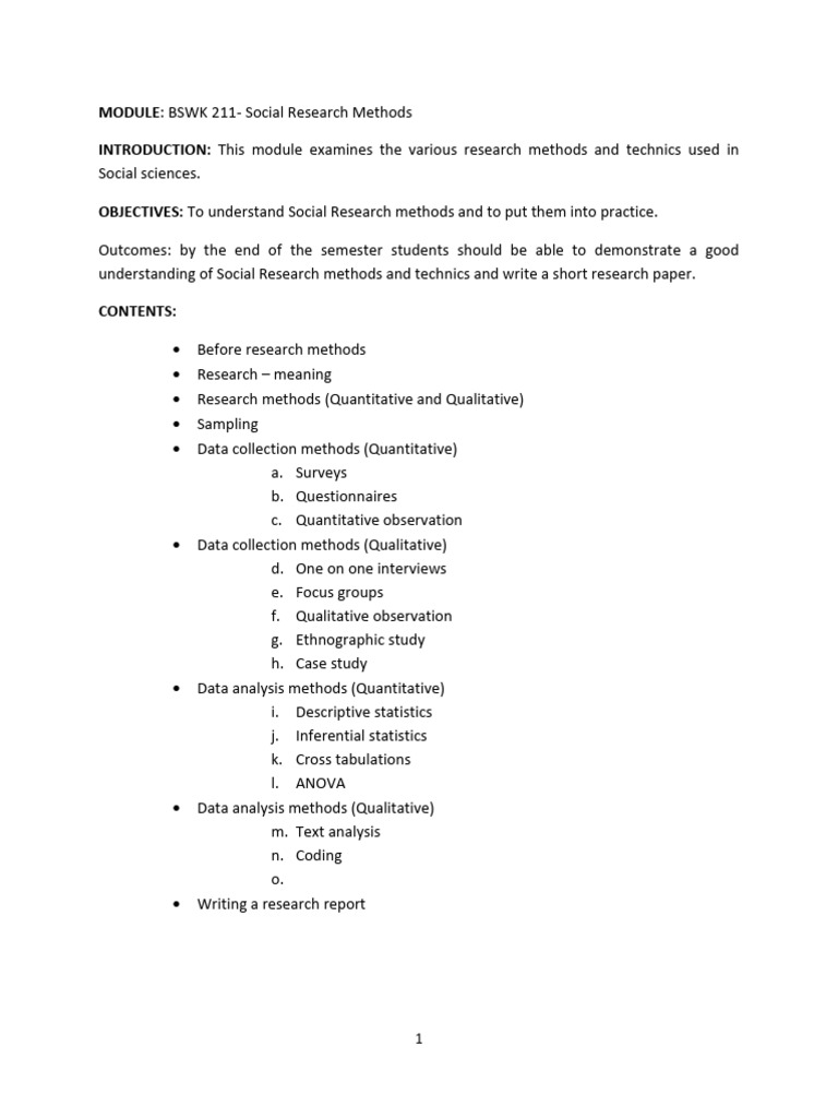 Social Research Methods Overview | PDF | Sampling (Statistics) | Focus ...