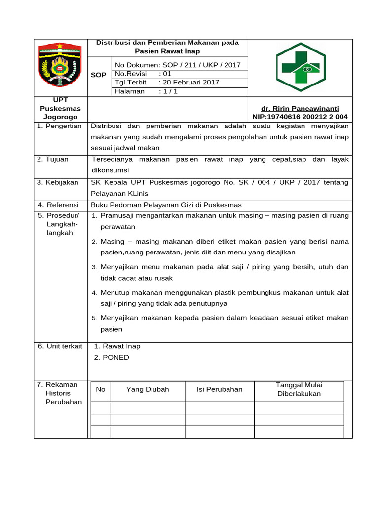 SOP Distribusi Dan Pemberian Makan PD PX Ranap | PDF