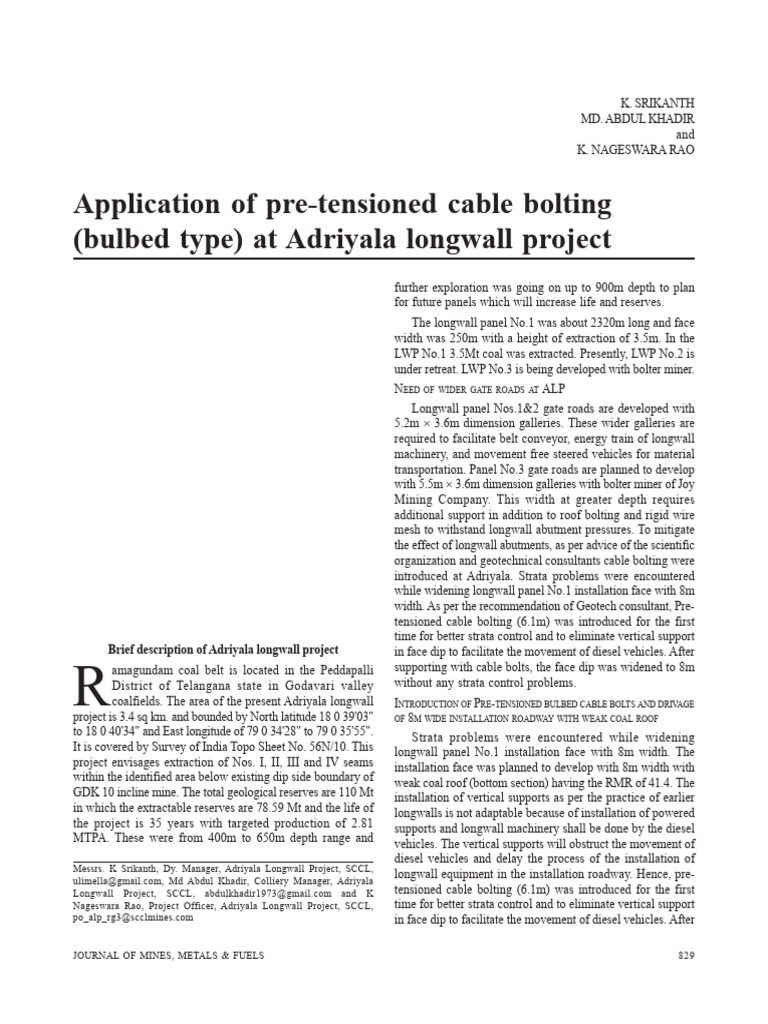Cable Bolting - JMMF - Nov 2018 | PDF | Coal Mining | Screw