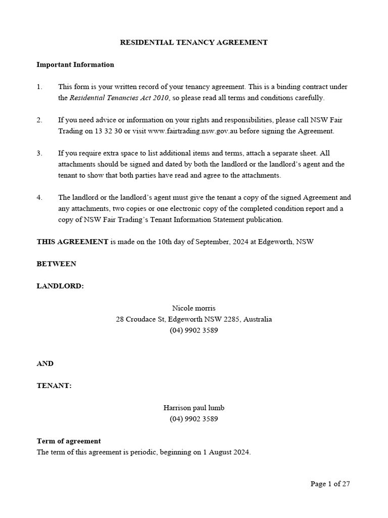 Residential Tenancy Agreement | PDF | Leasehold Estate | Lease