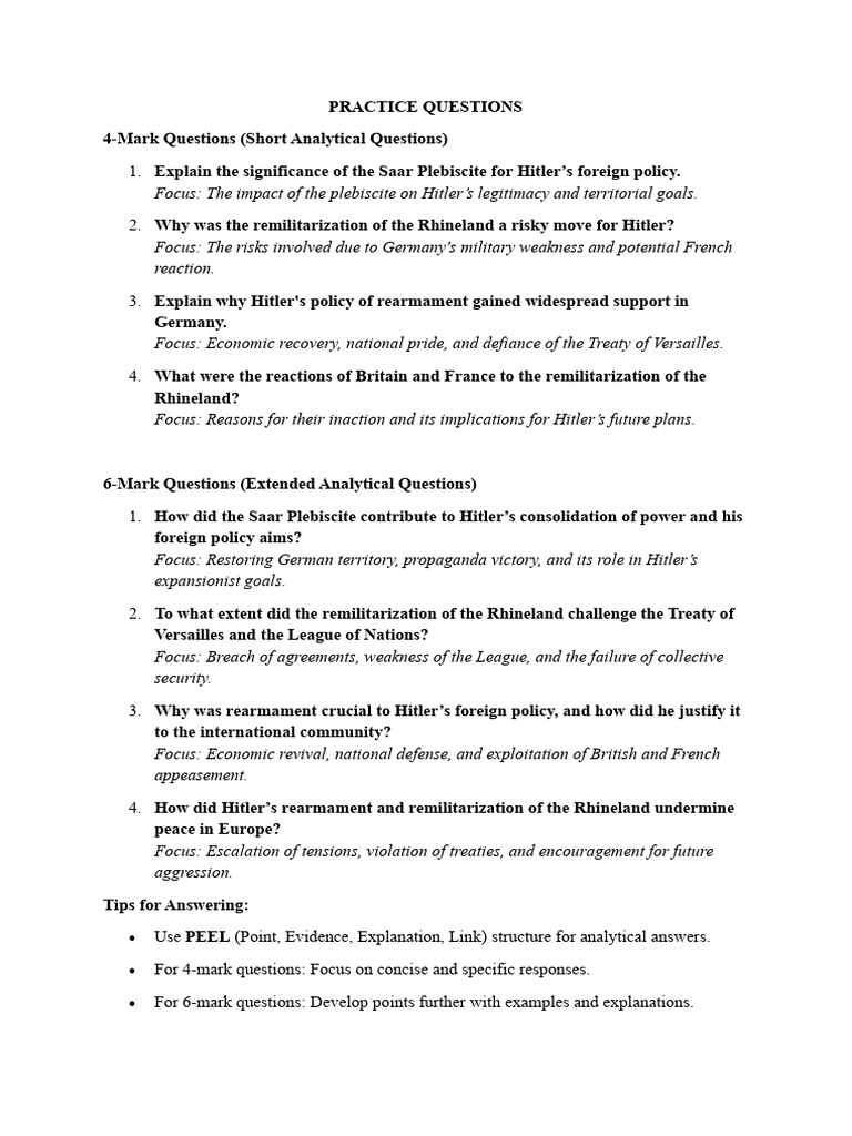 Hitler's Foreign Policy Practice Questions | PDF