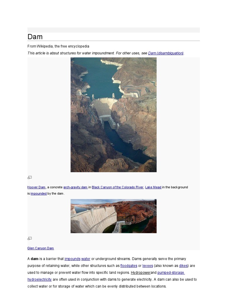 This Article Is About Structures For Water Impoundment. For Other Uses ...