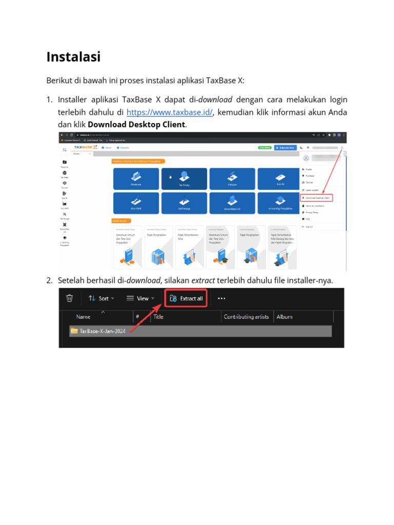 User Guide Instalasi Dekstop Version TaxBase X | PDF