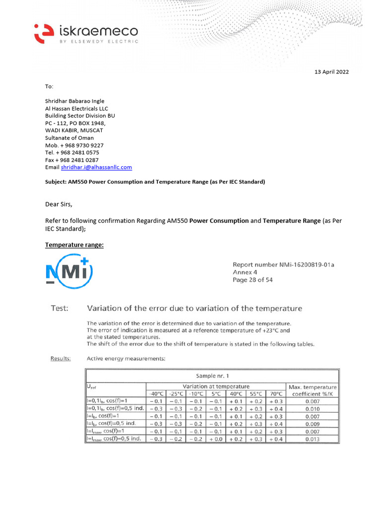 IEME Response Temperature Range & Power Consumption | PDF