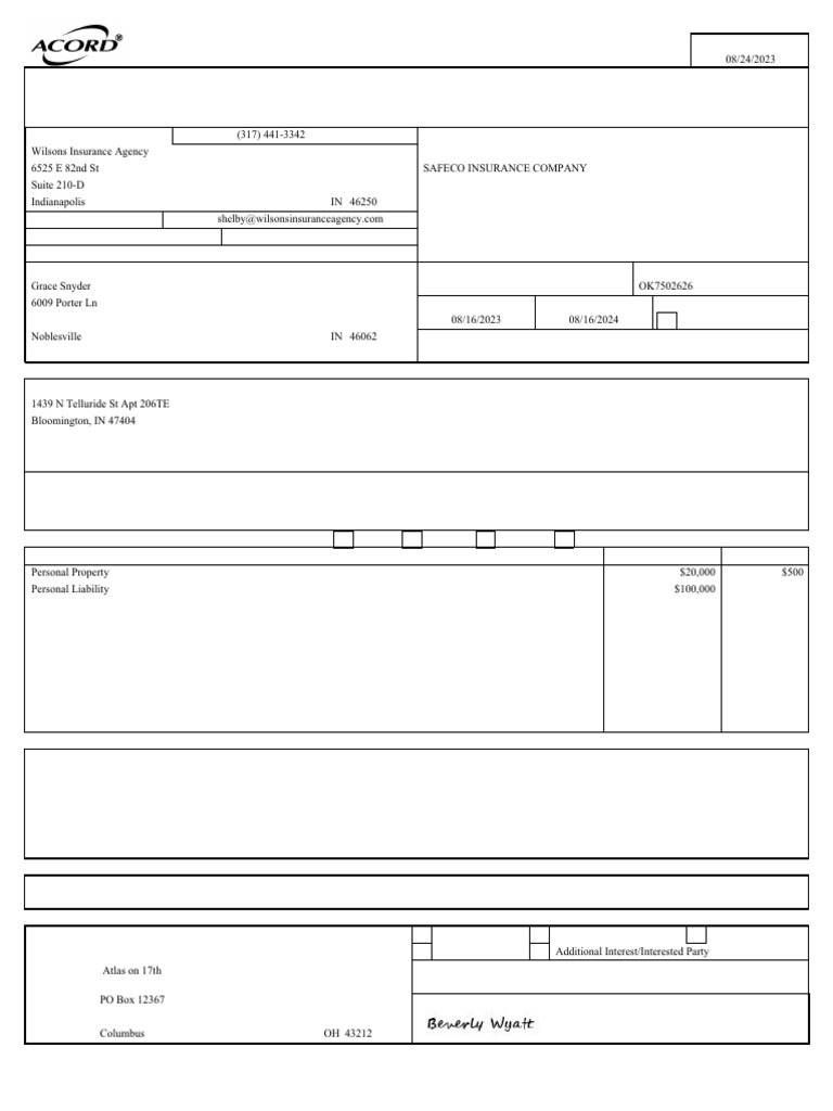 Grace Snyder Proof of Insurance 2 | PDF | Insurance | Financial Risk